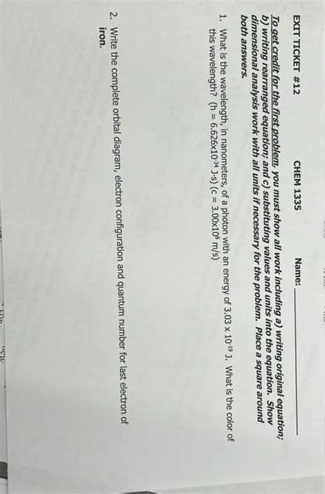 solved exit ticket 12chem 1335name to get credit for the