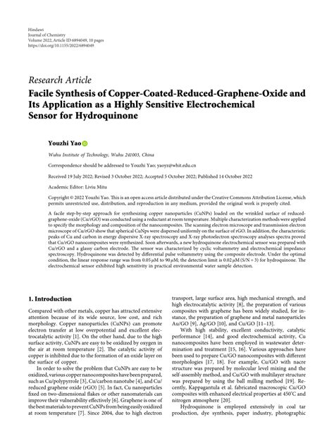 Pdf Facile Synthesis Of Copper Coated Reduced Graphene Oxide And Its