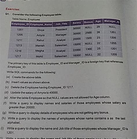 Exercise Q1 Consider The Following Employee StudyX