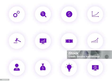 보라색 그림자가있는 밝은 둥근 버튼에 비즈니스 보라색 색상 벡터 아이콘 웹 모바일 앱 Ui 디자인 및 인쇄를 위한 비즈니스 아이콘 설정 0명에 대한 스톡 벡터 아트 및 기타