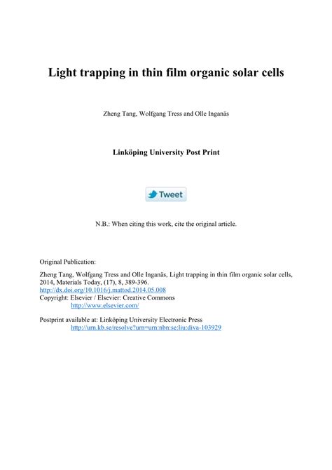 Light Trapping In Thin Film Organic Solar Cells Docslib
