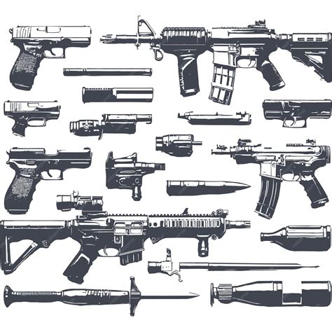 Premium Vector Weapons Silhouette Collection Of Various Realistic