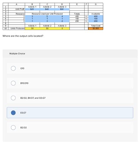 Solved Where Are The Output Cells Located Multiple Choice