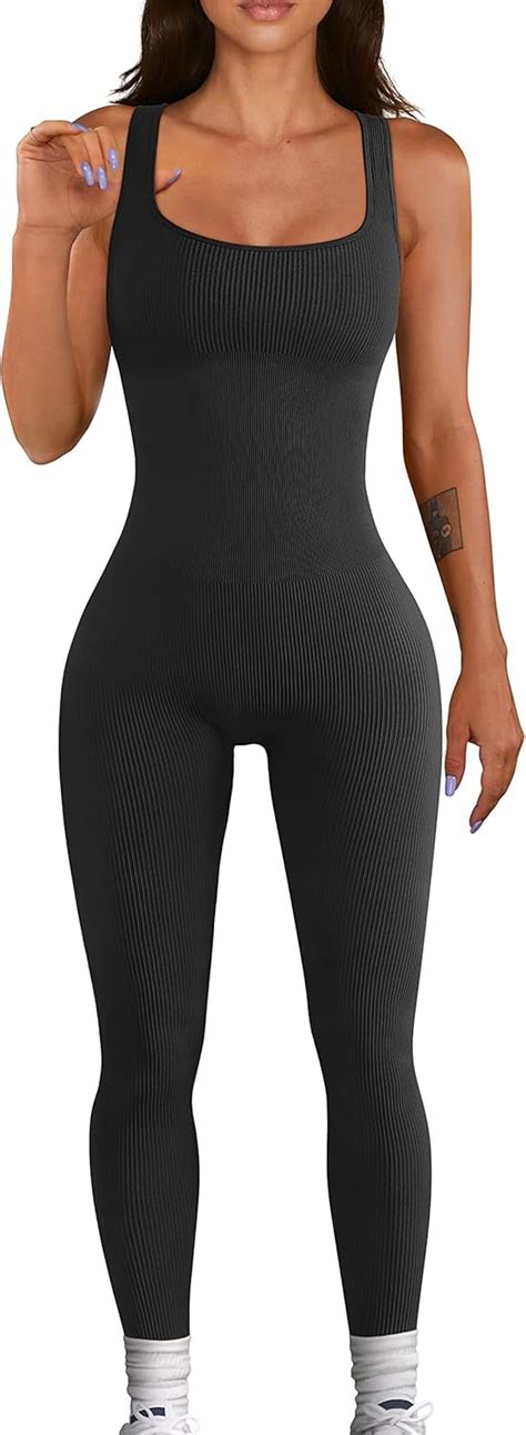 Yioioio Women Workout Seamless Jumpsuit Yoga Ribbed Bodycon