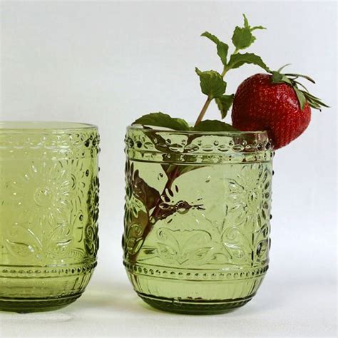 Green Embossed Votive Holder Antique Farmhouse