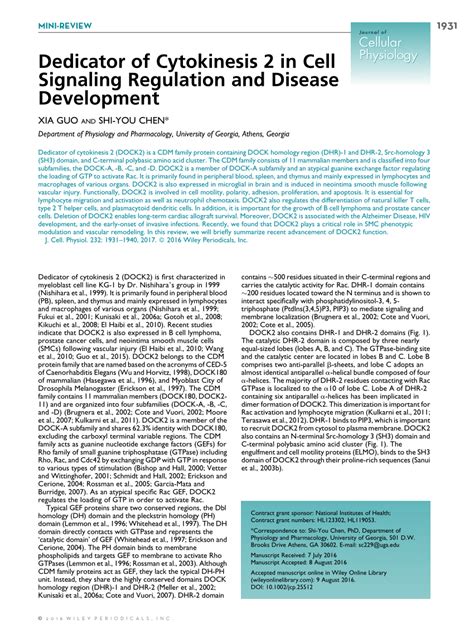 Pdf Dedicator Of Cytokinesis 2 In Cell Signaling Regulation And