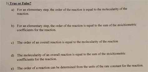 Solved 3 True Or False A For An Elementary Step The