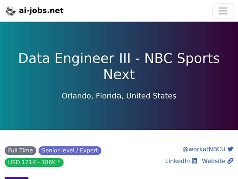 Hiring Data Engineer Iii Nbc Sports Next In Orlando Florida