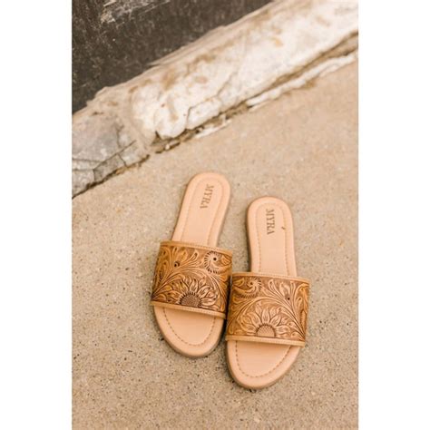 Designer Myra Bags Womens Rory Tooled Leather Sandal In Tan Grailed