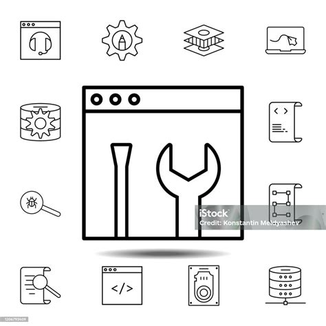 前端seo後端圖示為 Ui 和 Ux網站或移動應用程式設定的 Web 設計開發圖示的簡單細線大綱向量元素向量圖形及更多互聯網圖片 Istock