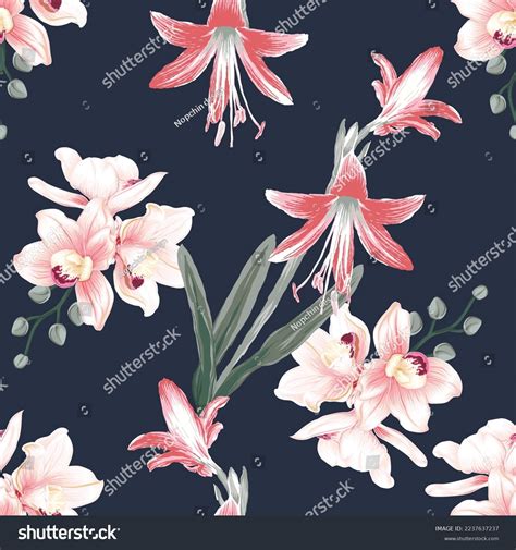 Seamless Floral Pattern Pink Orchid Lily Stock Vector Royalty Free