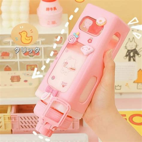 Modulyss Water Bottle With Straw And 3d Stickers Cute Bottle Milk