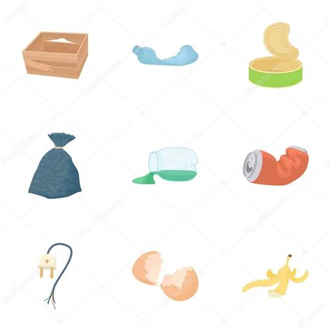 Conjunto De Iconos De Basura Estilo De Dibujos Animados 2023