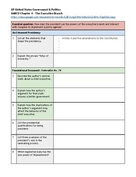 2018 AMSCO AP US Government Chapter 4 The Executive Branch TPT