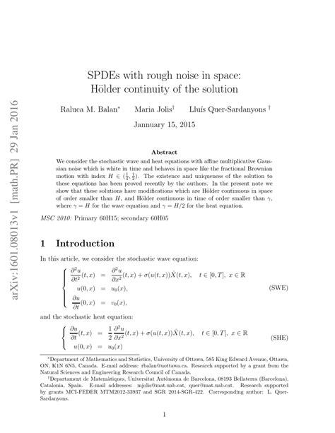 Pdf Spdes With Rough Noise In Space H Older Continuity Of The Solution