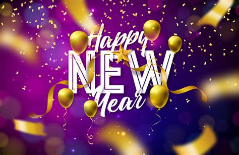 2025 새해 복 많이 받으세요 일러스트 흰색 타이포그래피 글자 황금 크리스마스 공 어두운 배경에 떨어지는 색종이 전단지 배너 인사말 카드 축하 포스터 파티 초대장 또는