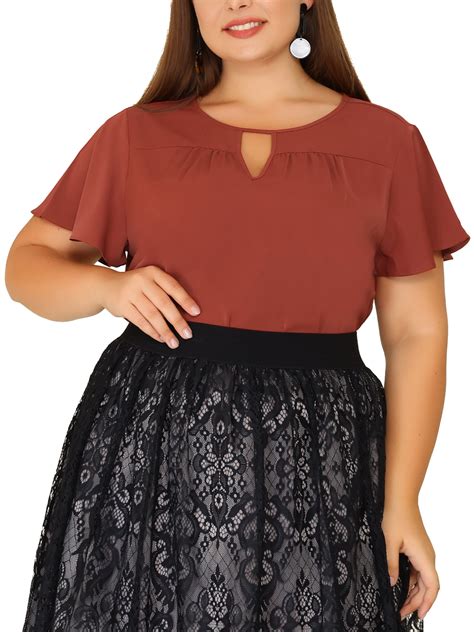 Agnes Orinda Womens Plus Size Floral Keyhole Flared Short Sleeve