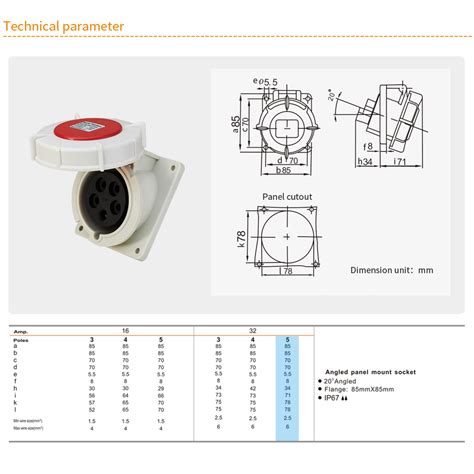 32a 5pin Angled Panel Mount Socket Typ3724 Ip67 For Sale Weipu