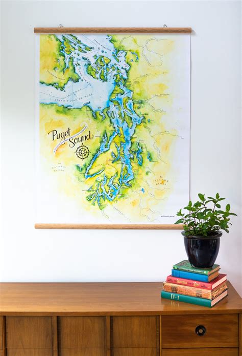 Giant Puget Sound Map Illustrated Old School Large Map Washington Pull