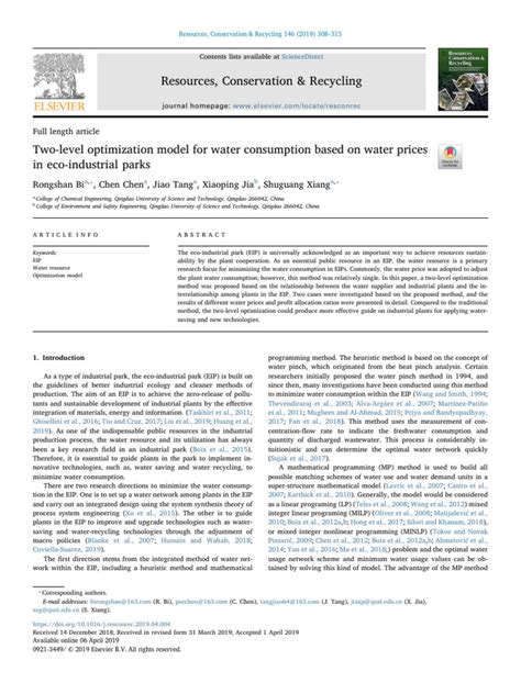 Two Level Optimization Model For Water Consumption Based On Water