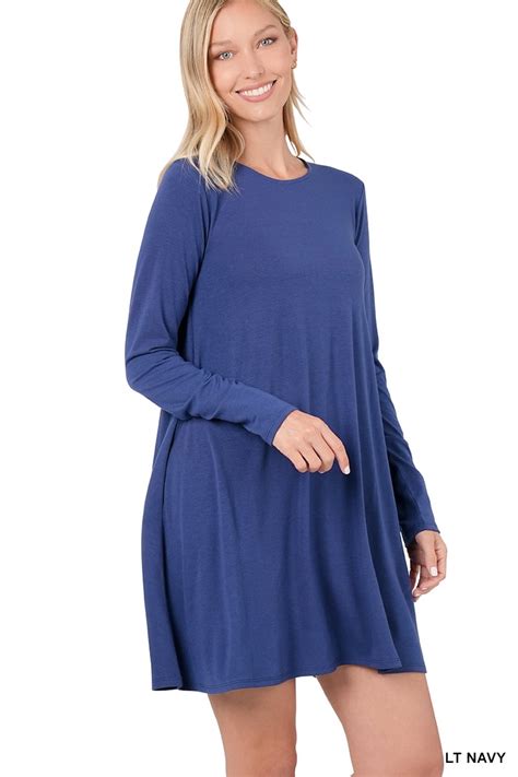 Zenana Women And Plus Long Sleeve Jersey Flared Tunic Top With Side