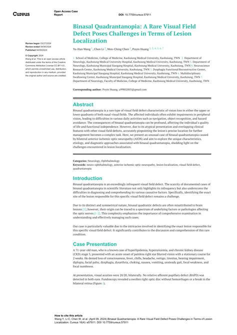 Pdf Binasal Quadrantanopia A Rare Visual Field Defect Poses Challenges In Terms Of Lesion