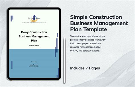 Simple Construction Business Management Plan Template In Pdf Word