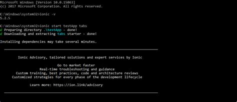 Terminal Start New Ionic App With Tab Using Cmd Is Not Working