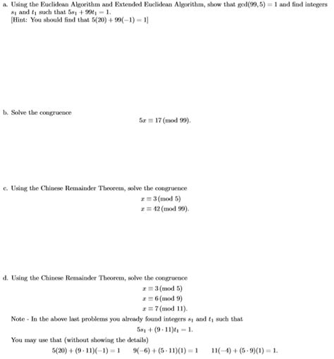 Solved A Using The Euclidean Algorithm And Extended