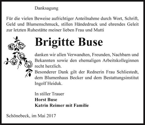 Traueranzeigen Von Brigitte Buse Abschied Nehmen De