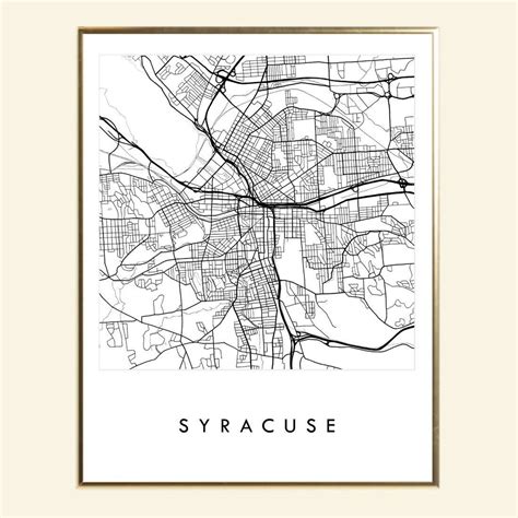 Syracuse Map Street Map New York City Map Drawing Black And White Art