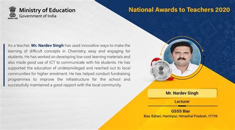 President Confers National Award To Himachal Teacher Nardev Singh The News Himachal