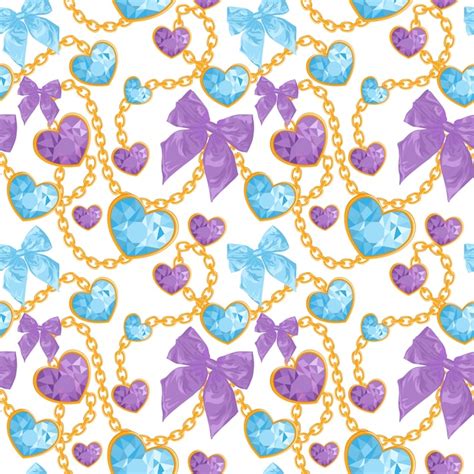 Premium Vector Shiny Ruby Heart Pendants Seamless Pattern