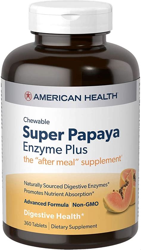 American Health Super Papaya Enzyme Plus Chewable Tablets Natural