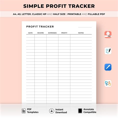 Simple Profit Tracker Printable Sales Profit Log Profit Calculator