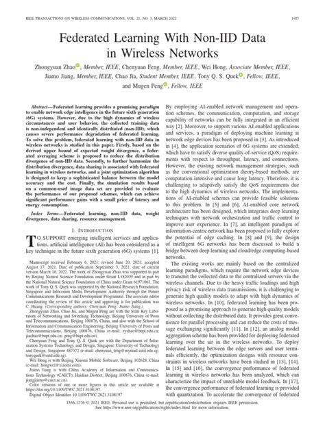 Federated Learning With Non Iid Data In Wireless Networks Pdf