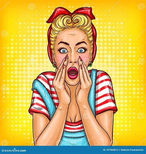Vector Pop Art Pin Up Girl Shocked Surprised