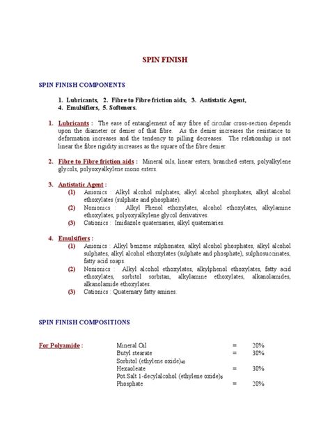 Finishing Spin Finish Pdf Amine Polyethylene Glycol