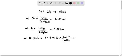 Methanol Ch3oh Is Produced From The Reaction Of Carbon Monoxide And Hydrogen Co 2h2