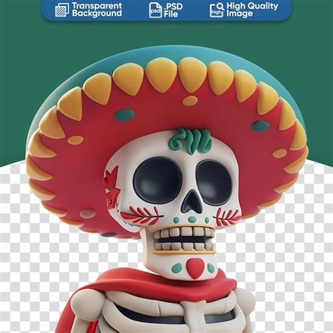 Premium Psd Cute Calavera With Mexican Skull 3d Illustration Render