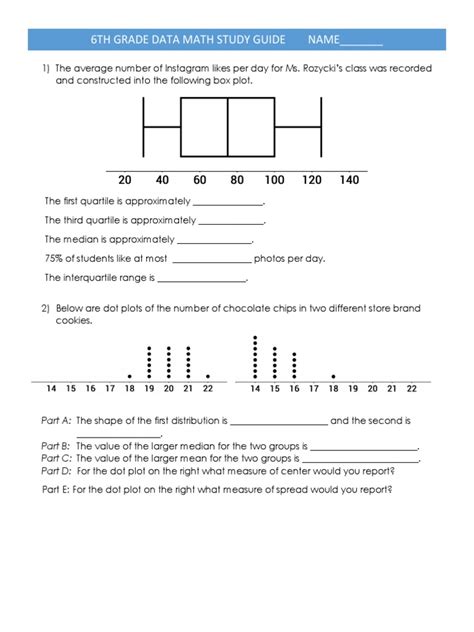 6th Grade Data Math Study Guide Pdf Outlier Mean