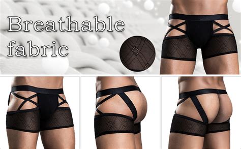 Seaur Mens See Through Lace Boxer Briefs Hollow Out Stretchy Soft