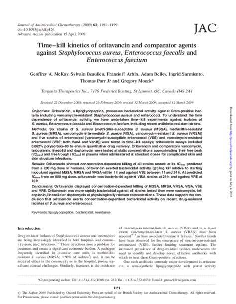 Pdf Time Kill Kinetics Of Oritavancin And Comparator Agents Against
