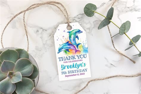 Dolphin Thank You Tag Avery 22802 Compatible Rainbow Etsy