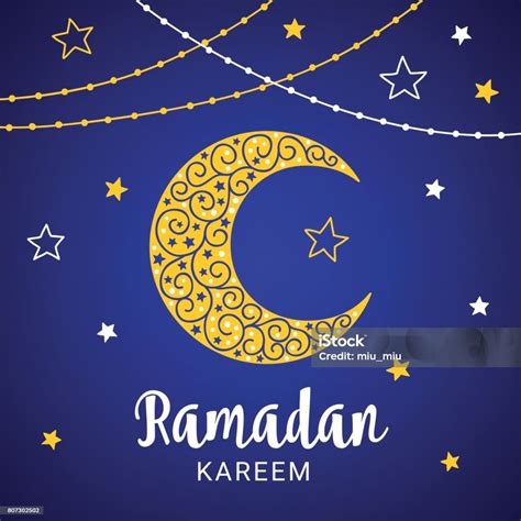 라마단 달 Garlands과 별 인사말 카드 Eid Ul Fitr에 대한 스톡 벡터 아트 및 기타 이미지 Eid Ul