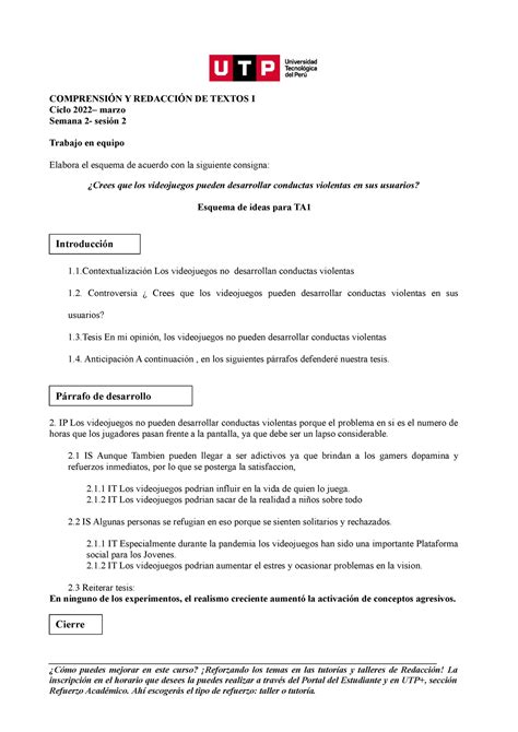S02 s2 Esquema para TA1 material 2022 marzo COMPRENSIÓN Y REDACCIÓN