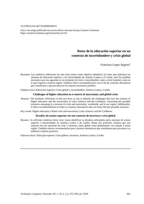Pdf Retos De La Educación Superior En Un Contexto De · Retos De