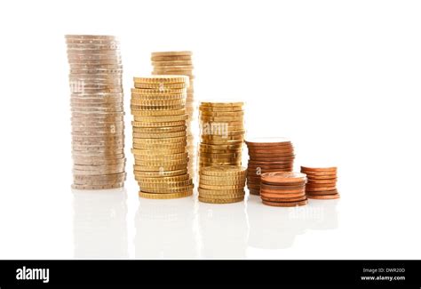 Piles Of Euro Money Coins Over White Background Stock Photo Alamy