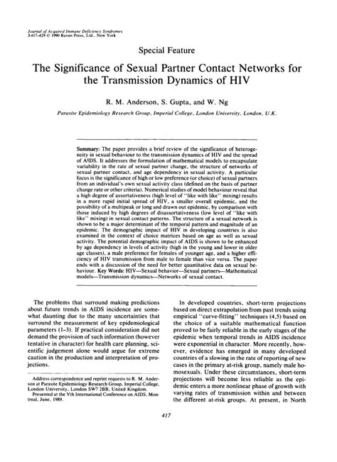 Pdf The Significance Of Sexual Partner Contact Networks For The