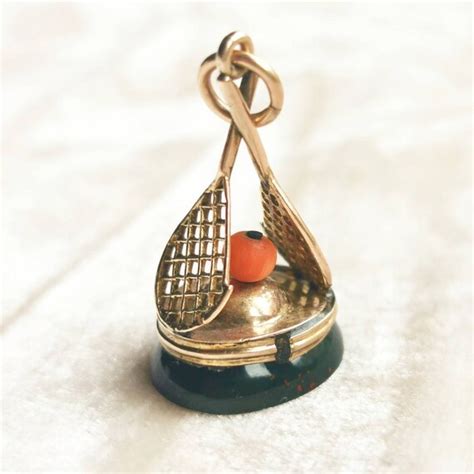 Rare 1870 1890 Gold Tennis Racket And Coral Bead Bloo Gem